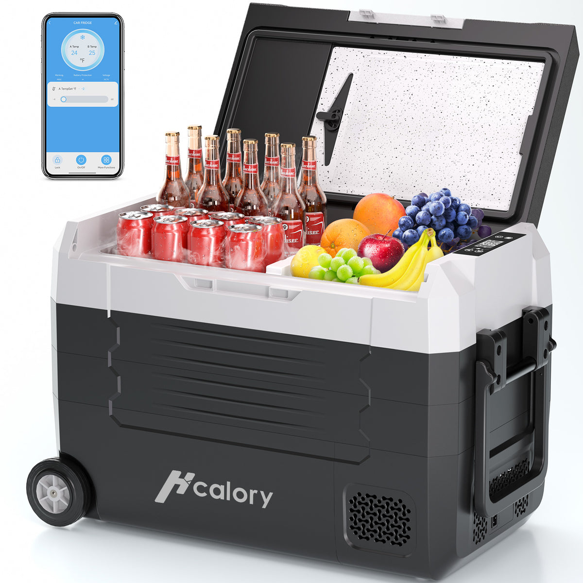 Car Refrigerator, 45L Wheeled Dual Zone Cooler APP - Hcalory